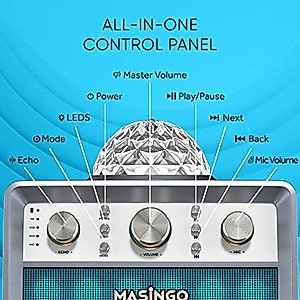 MASINGO Karaoke Machine for Adults and Kids with 2 Wireless Microphones, Portable Singing PA Speaker System Set with 2 Bluetooth Mics, Disco Ball Party Lights & TV Cable, Ostinato M7