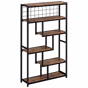 IRONCK Bookshelves and Bookcases 6-Shelf Etagere Bookcase, Industrial Open Display Shelves Geometric Bookcase with Sturdy Metal Frame,Vintage Brown