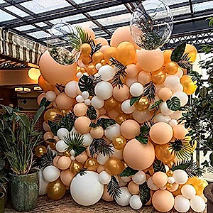 164pcs Blush White Balloons Garland Arch Kit Peach Balloons Chrome Metallic Silver Latex Balloon for Fall Girls Birthday Wedding Bridal Shower Venue Backdrop Party Decoration