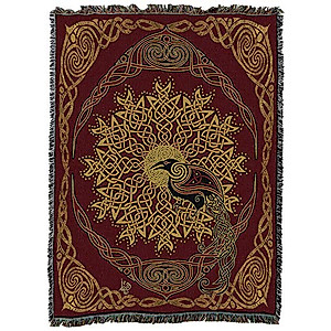 Pure Country Weavers Solstice Ravens Blanket by Jen Delyth - Celtic Gift Tapestry Throw Woven from Cotton - Made in The USA (72x54)