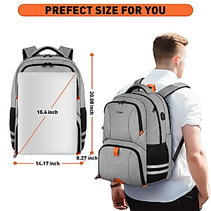 Ytonet Gym Backpack For Men Women, Travel Backpack With Shoe Compartment USB Charging Port, Water Resistant Medical Laptop Backpack Fit 15.6 Inch Notebook, Camping, Hiking, School, Grey