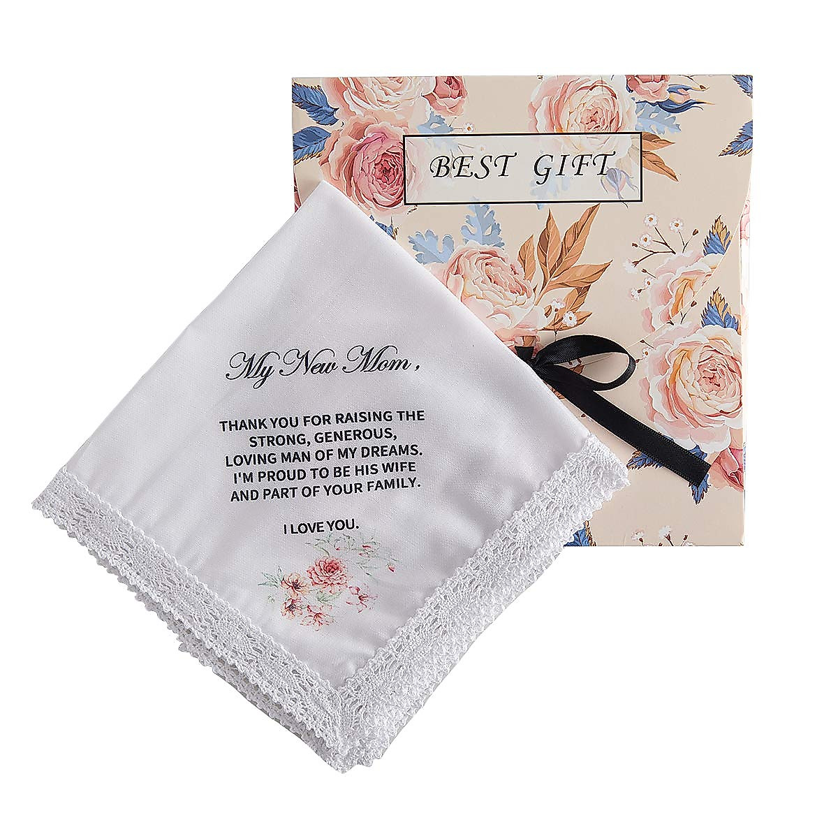 Udobuy Wedding Handkerchief Gift for Bride Groom Mom Dad Grandma Friends,Printed Wedding Hankies,Keepsake Hankie for Mother... (Mother of the Groom)