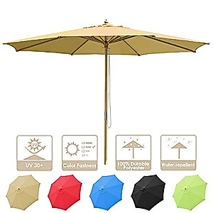 Yescom 13ft XL Outdoor Patio Umbrella w/ German Beech Wood Pole Beach Yard Garden Wedding Cafe Garden (Beige)