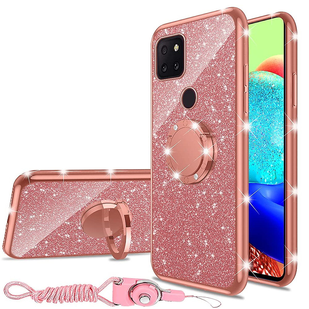 nancheng for T-Mobile Revvl 5G Phone Case (6.5-inch) with Ring Kickstand Girls Women Cute Glitter Soft TPU Shockproof Protective Cover for TCL Revvl 5G - Rose Gold