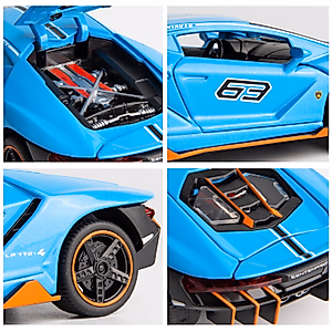 BDTCTK Compatible for 1:32 Lamborghini LP770 Model Car, Zinc Alloy Pull Back Toy Car with Sound and Light for Kids Boy Girl Blue
