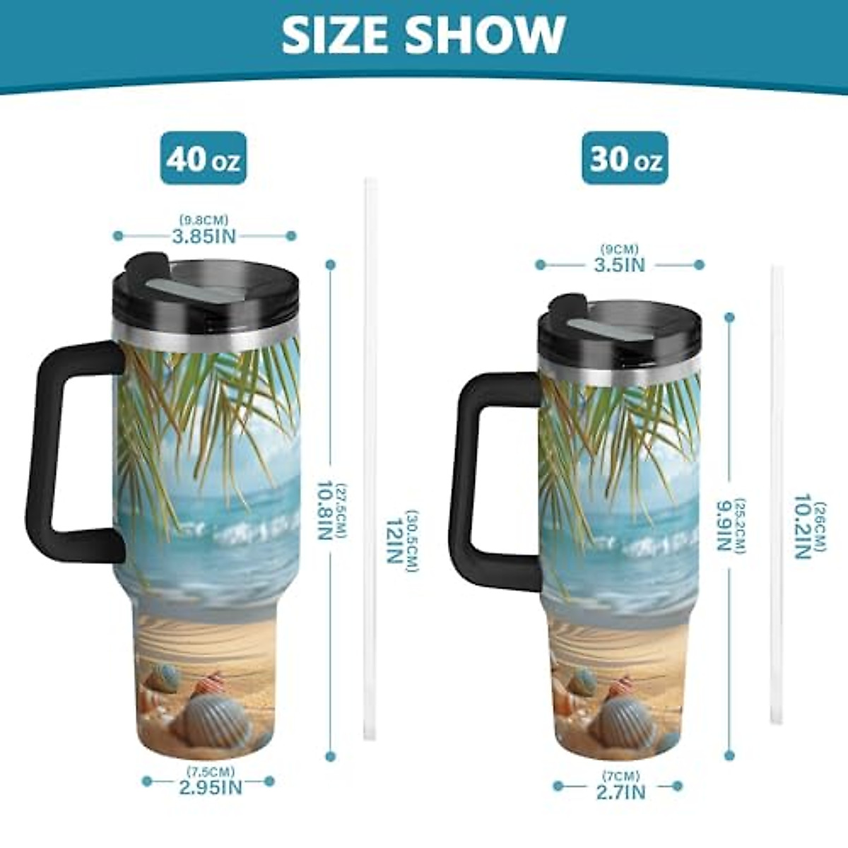 FRCSDIY Beach Starfish Insulated Tumbler with Handle and Straw Lid,40oz Leakproof Stainless Steel Cup BPA-Free Water Bottle