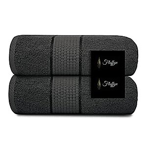 Fluffyn 100% Cotton Fancy Bath Sheets - Towels for Bathroom - Eco-Friendly, Super Soft, Highly Absorbent Bath Towels - Oeko-Tex Certified - 34" x 66" Inches (Grey, Bath Sheets Set of 2)