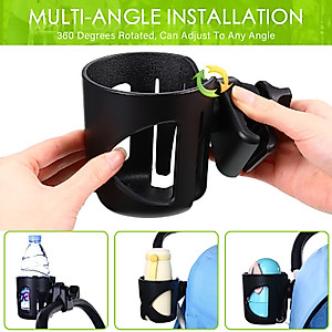 3 Pack Universal Cup Holder for Stroller, Large Caliber Designed Cup Holders Adjustable Bike Boat Cup Holder 360 Degrees Rotation Drink Cup Holder for Stroller, Wheelchair, Walker, Trolley, Black