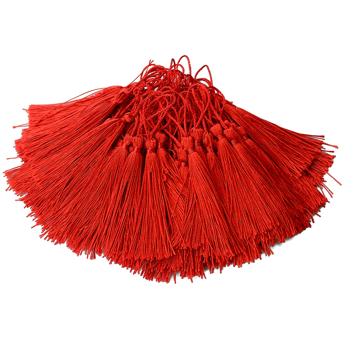 Makhry 100pcs Tassels 5 Inch Silky Floss Bookmark Tassels with Cord Loop Small Tassels for Crafts Bookmarks Jewelry Making DIY Souvenir Accessory (Red)