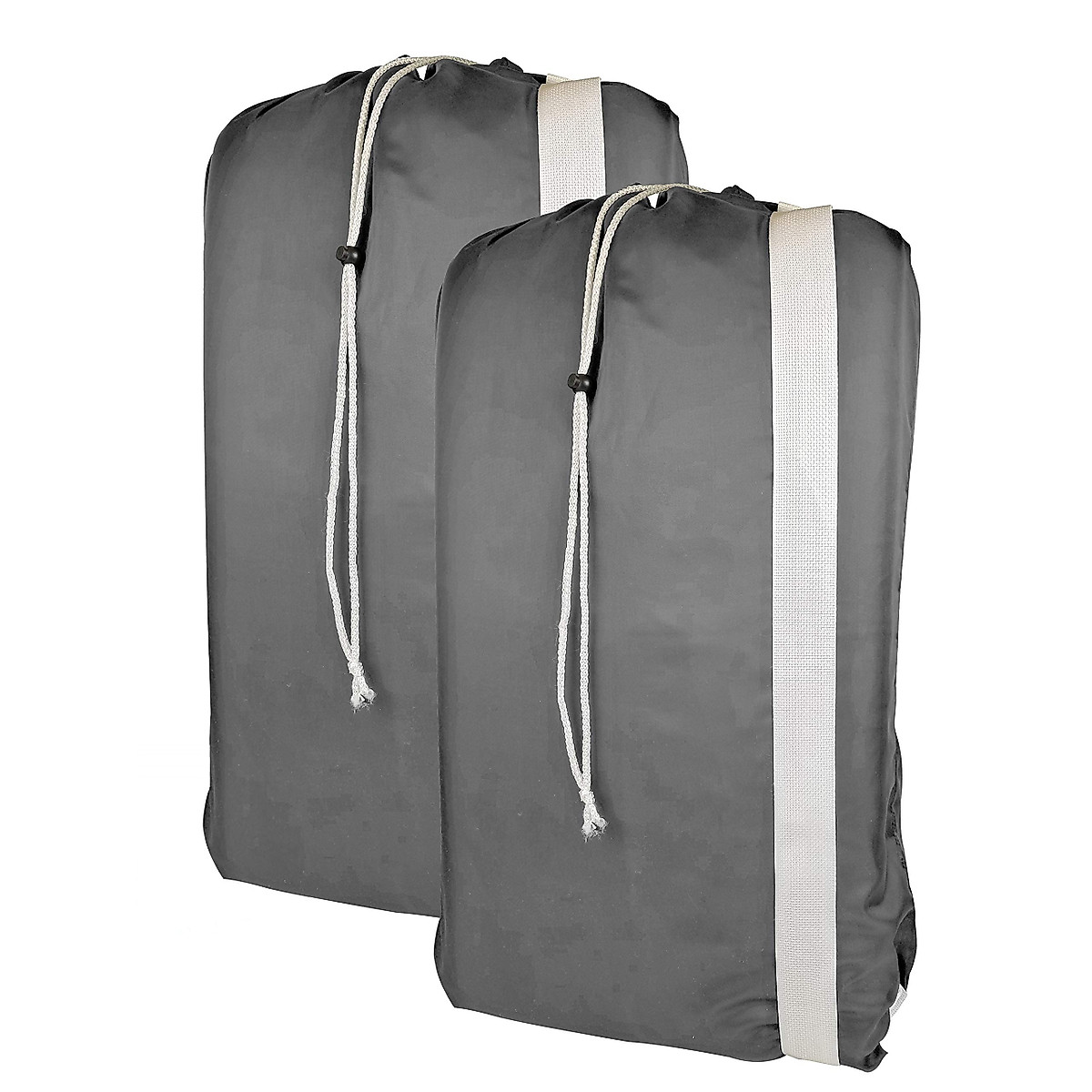 Nylon Laundry Bags, Size: 30" x 40" with Shoulder Strap, Heavy Duty, College, Laundry, Household, Storage. Machine Washable. Made in USA. (Grey, Pack of 2)