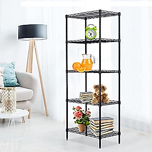 BELANITAS 5 Tier Wire Shelving Unit Adjustable Storage Shelves Heavy Duty Metal Shelf Steel Wire Shelving Rack, 21" L x 11" W x 59" H,Black