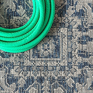 JONATHAN Y SMB105B-9 Estrella Bohemian Medallion Textured Weave Indoor Outdoor Area Rug Coastal Bohemian Rustic Glam Easy Cleaning Bedroom Kitchen Backyard Patio Non Shedding, 9 X 12, Navy/Gray