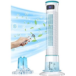 43-INCH Evaporative Air Cooler, BREEZEWELL Windowless Air Conditioner Portable for Room, 70°Oscillating Cooling Fan w/LED Screen, 15H Timer & Remote, 4 Modes & 3 Speeds, Air Cooler for Bedroom Office