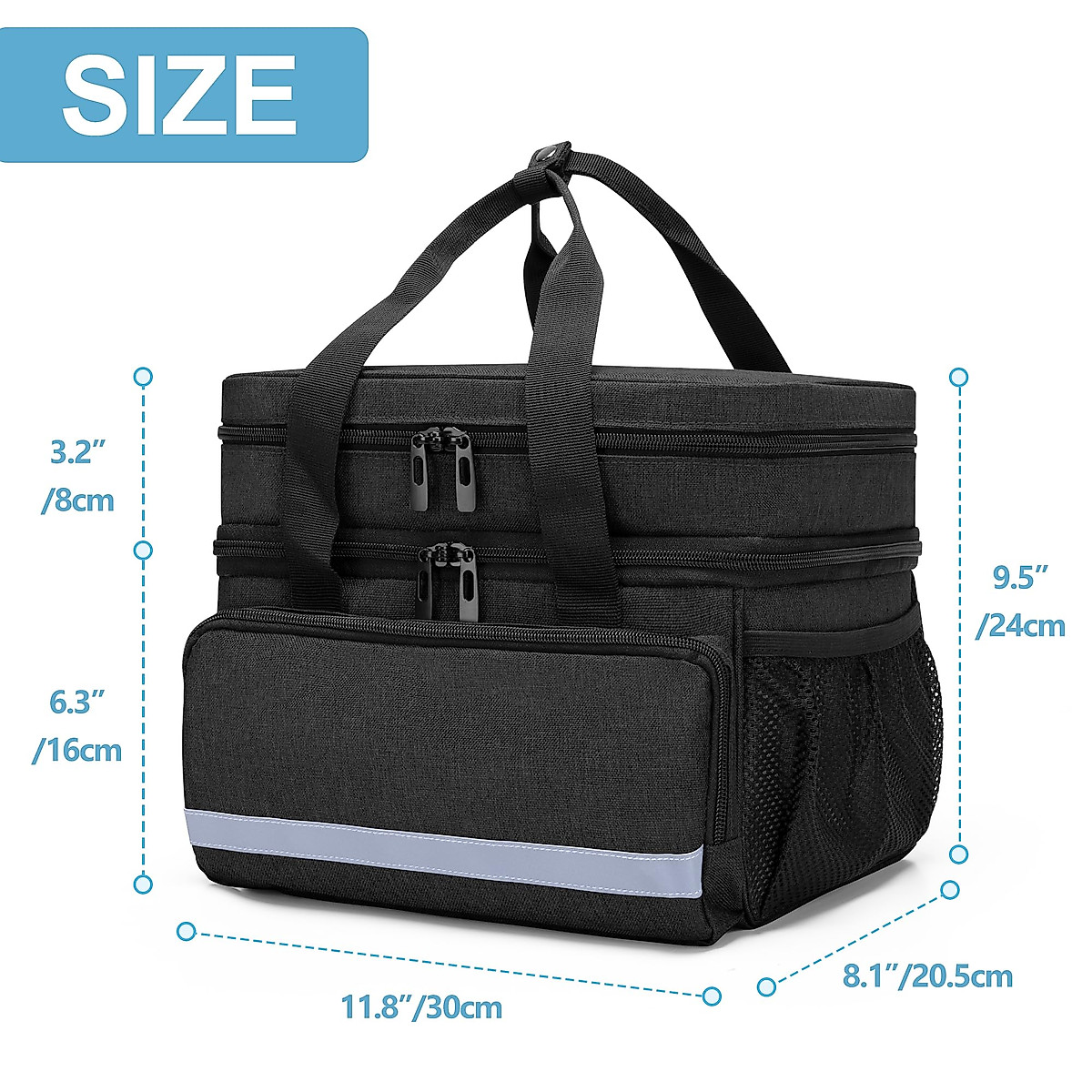 CURMIO Double Layers Pill Bottle Organizer Bag Empty, Medicine Organizer Storage Case with Lockable Zippers, Medication Travel Bag for Prescription Bottles, Medical Supplies, Black (Patent Design)