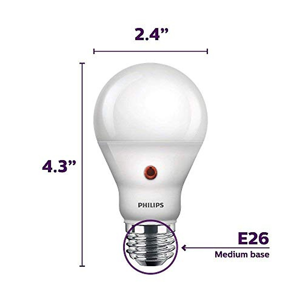 Philips LED Dusk-to-Dawn Outdoor A19 Light Bulb, Flicker-Free, 800 Lumen, Soft White Light (2700K), 8W=60W, E26 Base, 3-Pack (466599)