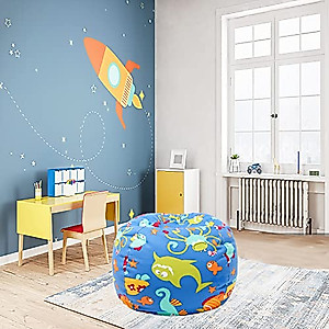 Stuffed Animal Storage Bean Bag Chair Cover for Kids Girls Toddler, Extra Large Toy Storage Organizer Beanbag Chair Without Filling for Boys Children Room, Sea 32"