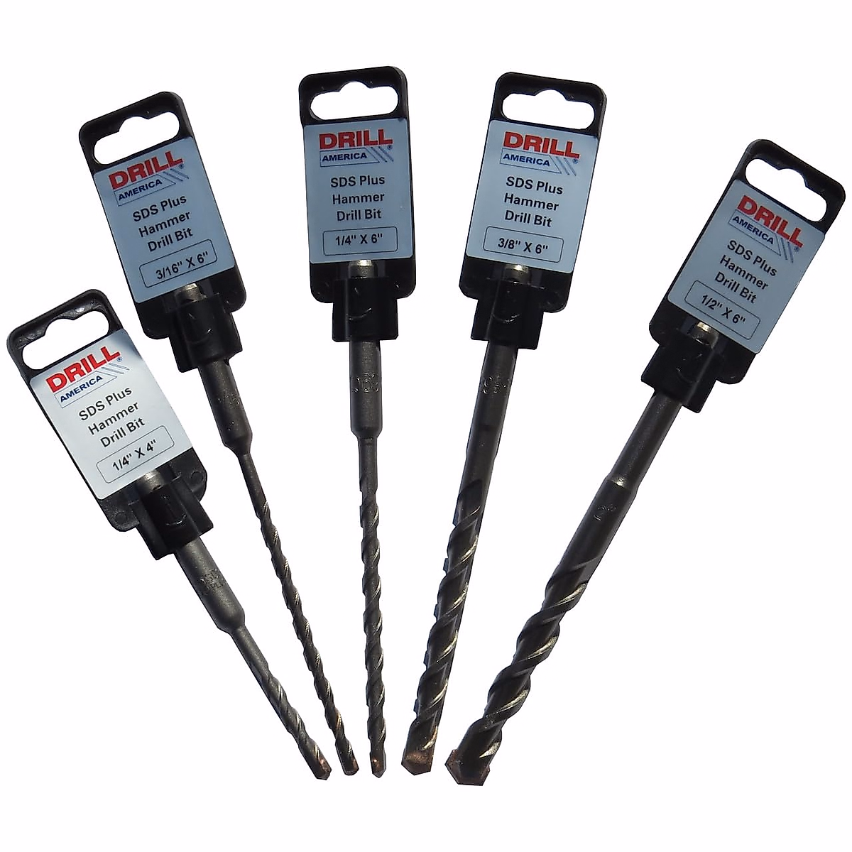 Drill America - SDSSET 5 Piece SDS-Plus Masonry Hammer Drill Bit Set (1/4" - 1/2"), SDS Series
