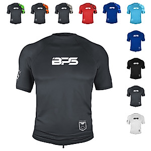 BPS Men's Short Sleeve Swim Shirt/Rash Guard with Sun Protection (Charcoal, L)