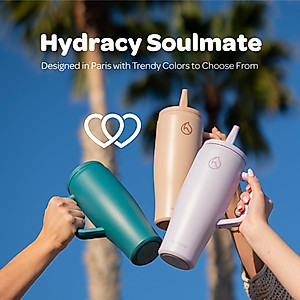 Hydracy Soulmate 40oz Tumbler with Handle and Flip Straw - 100% Leakproof Reusable Insulated Cup with Stainless Steel Straw - Cupholder Friendly Rubber Base Travel Mug - Gifts for Women & Men