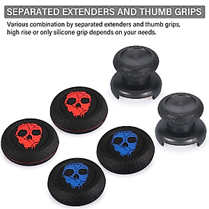 Playrealm FPS Thumbstick Extender x 2 & Printing Rubber Silicone Grip Cover x 4 for Xbox Series X/S & Xbox One Controller(Ghost Red & Blue)