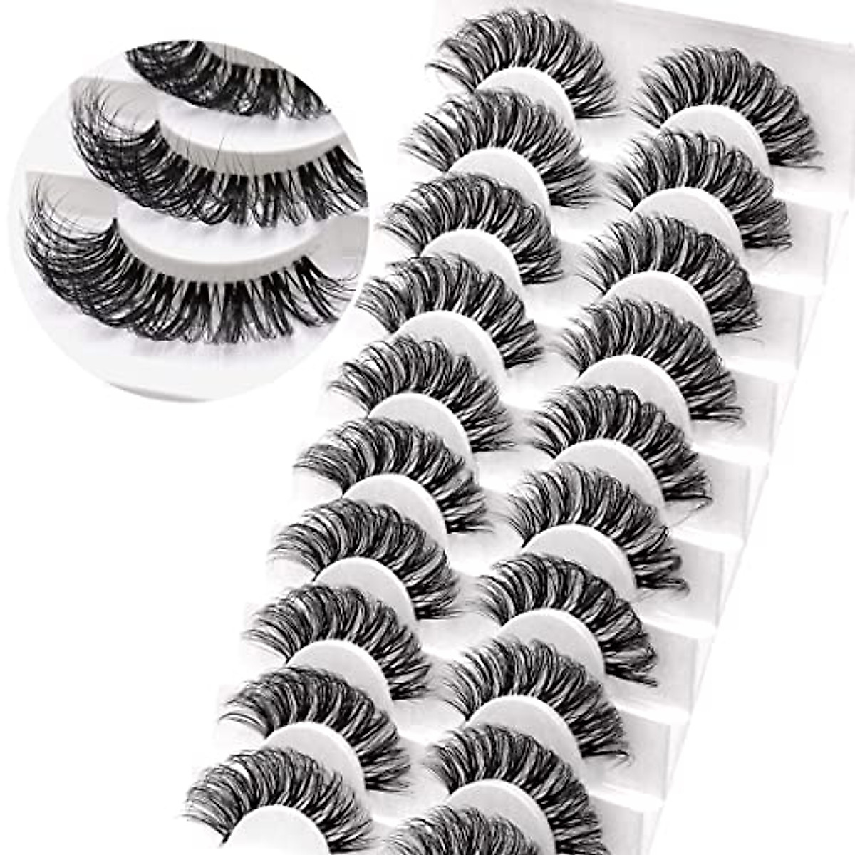 Veleasha Russian Strip Lashes and 5D Faux Mink Lashes ，Natural Lashes Wispy Fluffy False Eyelashes 2 Styles 2 Sets Pack