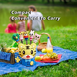 SXunacou Fruit Fork, Fun Cute Cartoon with Ceramic Storage Box Holder Stainless Steel Food Pick Forks for Home Household (A)