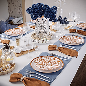 Trendables 40 Piece Plastic Disposable Plates Set For 20 Guests I 20 X 8 Inch Dessert Plates & 20 X 10 Inch Disposable Plastic Plates | Thanksgiving Plates | White & Brown Pomegranate Design