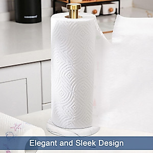 NearMoon Standing Paper Towel Holder, Kitchen Paper Towel Roll Holder- for Bathroom Kitchen Countertop, Standard or Jumbo-Sized Roll Holder (with Marble Base, Brushed Gold)