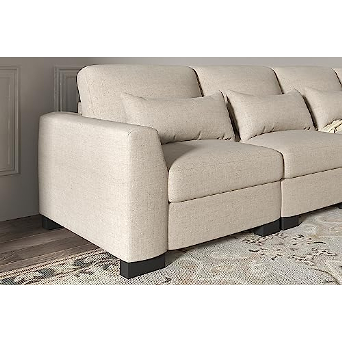 Sunrise Coast Modular Sofa Couch 130" Convertible L Shaped Sofas&Couches with Movable Ottoman Sectional, Beige