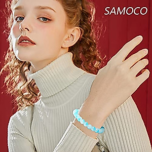 SAMOCO 18Pcs 8mm Beaded Stretch Bracelet Handmade Round Glass Bracelet for Women Multicolor Matte Beads Elastic Bracelet