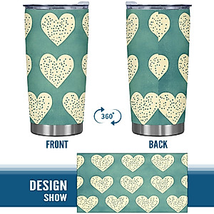 QWEUIOP 20oz Insulated Travel Coffee Mug Abstract Green Heart Pattern Stainless Steel Tumbler with Lid Double Wall Vacuum Coffee Cup For Hot and Cold Drinks14205