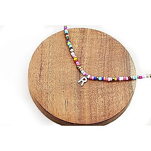 Multicolored Seed Bead Necklace - Personalized Silver Initial, Smiley Face, Heart - Best Friend Sister Girl Teen Gift - DII