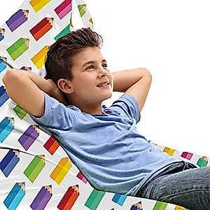 Lunarable Science Lounger Chair Bag, Illustration of Colorful Pencils in Repeated Pattern on Plain Background, High Capacity Storage with Handle Container, Lounger Size, Multicolor