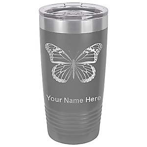 LaserGram 20oz Vacuum Insulated Tumbler Mug, Monarch Butterfly, Personalized Engraving Included (Gray)