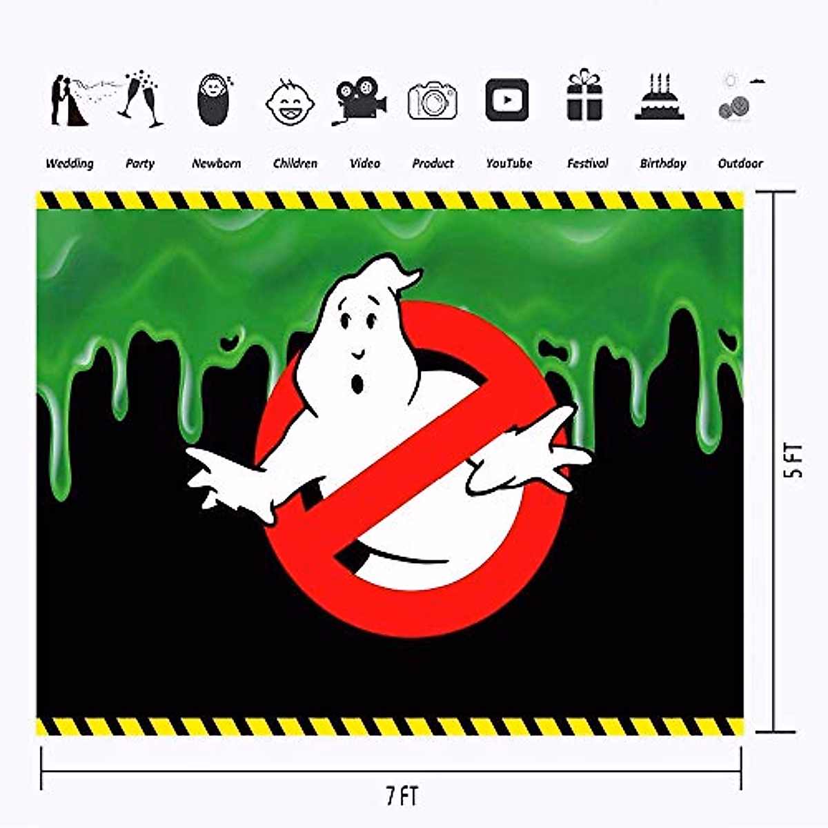 LINFENG Photo Backdrop Green Slime 7x5ft Cartoon Ghosterbusters Happy Birthday Background for Kids Vinyl Ghostbusters Theme Party Tablecloth Child Room Wall Decor Poster