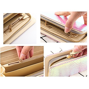 YAIRYANGTZE Holographic Wallet Clutch - Iridescent Purse Long Wallet with Zipper for Women (Silver)