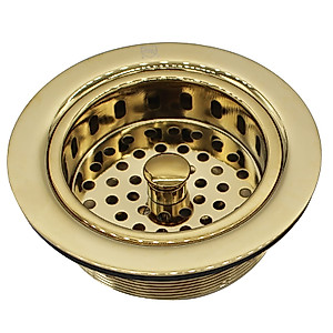 Westbrass CO2196-01 Combo Pack 3-1/2" Post Style Large Basket Strainer and Extra-Deep Collar Kitchen Sink Waste Disposal Flange with Stopper, Polished Brass