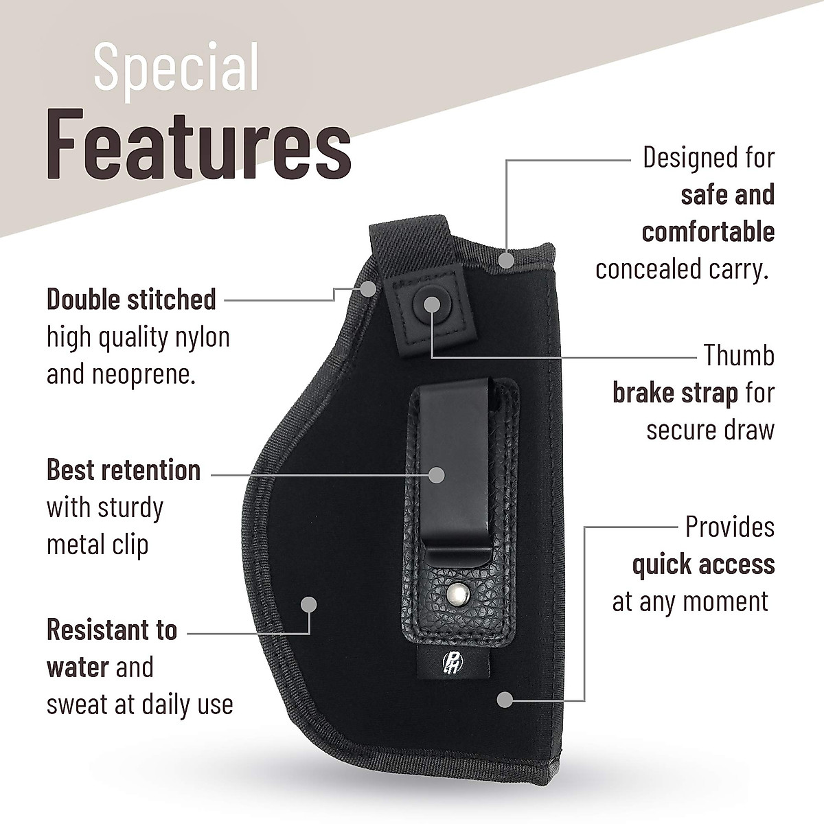 IWB Gun Holster by PH - Concealed Carry Soft Material - Soft Interior - Fits MP Shield 9mm.40 Cal/Glock 26 27 29 33 42 43 / Ruger LC9, LC380 - Taurus Slim Line, PT111, GX4 - Springfield XD