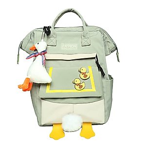 Kawaii Backpack with Kawaii Pin and Accessories Duck Pendant, Lovely Bookbag School Backpack Cute Aesthetic for Teen Girls Women (Green)