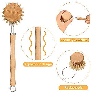 Patelai 8 Pieces Wooden Kitchen Dish Brush Include Bamboo Scrub Cleaning Brush and Replacement Heads Dish Scrubber for Kitchen Room Cleaning Supplies