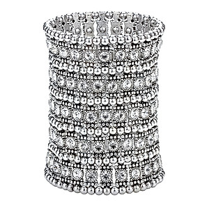 Szxc Womens Ballroom Rhinestone Stretch Cuff Bracelets Fit Wrist Circumference from 6.5" to 7.5" - Lead & Nickle Free