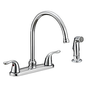 EZ-FLO Kitchen Faucet, Kitchen Sink Faucet with 2 Handles and Pull-Out Side Sprayer, 4-Hole Installation, Chrome, 10201