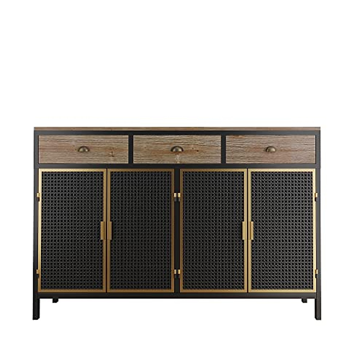 JZXSHD Buffet Sideboard Cabinet, 48" Wide 4 Doors Sideboard with 3 Top Drawers, Farmhouse Entryway Buffet Cabinet Accent Cabinet for Living Room Office Bedroom