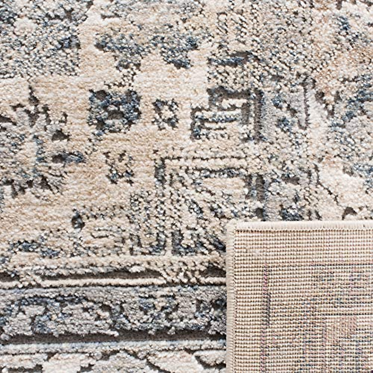 MARTHA STEWART x SAFAVIEH 6'7" x 9' Ivory/Blue MSR868A Oriental Non-Shedding Area Rug