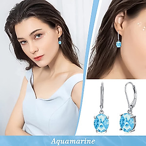 Blue Birthstone Earrings 925 Sterling Silver Created Aquamarine Earrings for Women, Birthday Dangle Earrings for Women