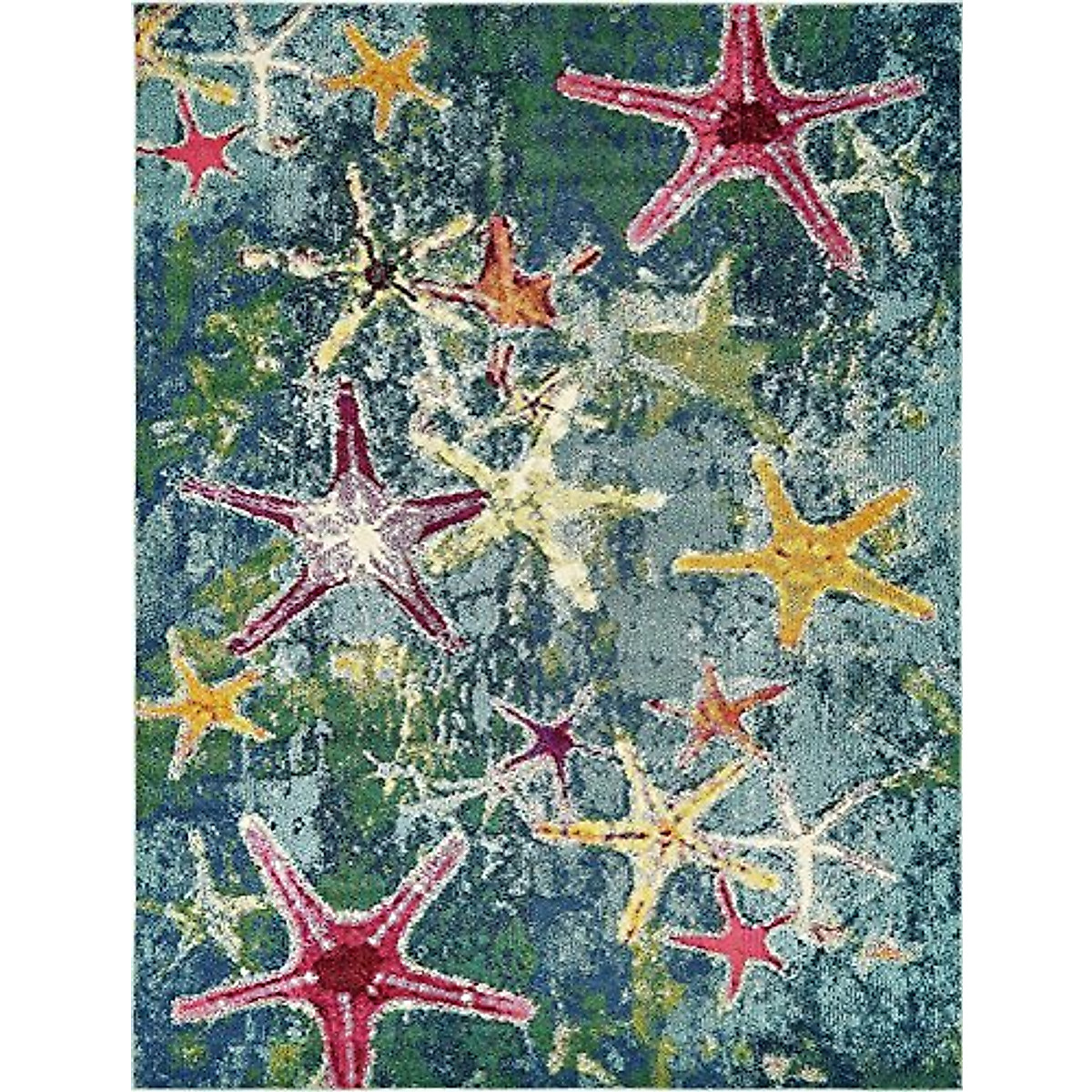 Unique Loom Positano Collection Coastal Modern Bright Colors Starfish Navy Blue Area Rug (8' x 10')