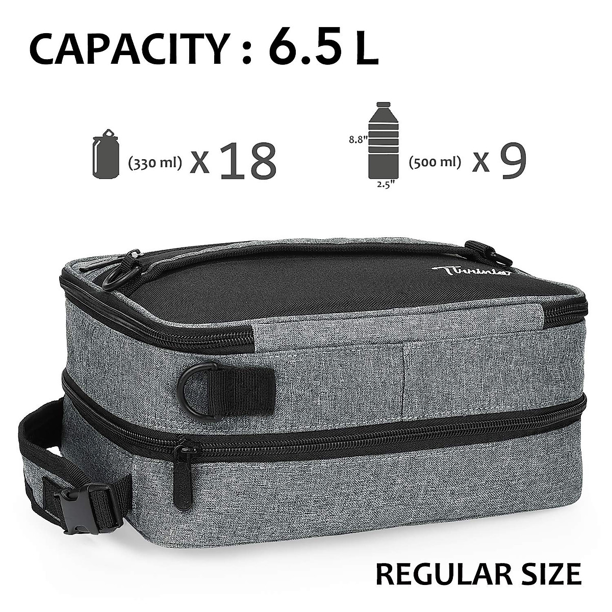 Expandable Insulated Lunch Bag, Leakproof Flat Lunch Cooler Tote with Shoulder Strap for Men and Women, Suitable for Work & Office by Tirrinia, Dark Grey