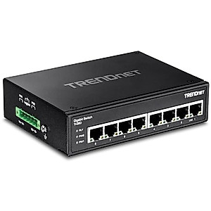 TRENDnet 8-Port Hardened Industrial Gigabit DIN-Rail Switch, 16 Gbps Switching Capacity, IP30 Rated Metal Housing (-40 to 167 ºF), DIN-Rail & Wall Mounts Included, Lifetime Protection, Black, TI-G80