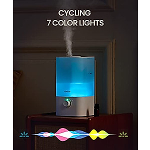 raydrop Humidifiers for Bedroom, 2.5L Top Fill Cool Mist Humidifiers for Home, Large Room, Baby, and Plant, Essential Oil Diffuser with Cycling 7 Color Lights, 360° Nozzle, Auto Shut-Off, White
