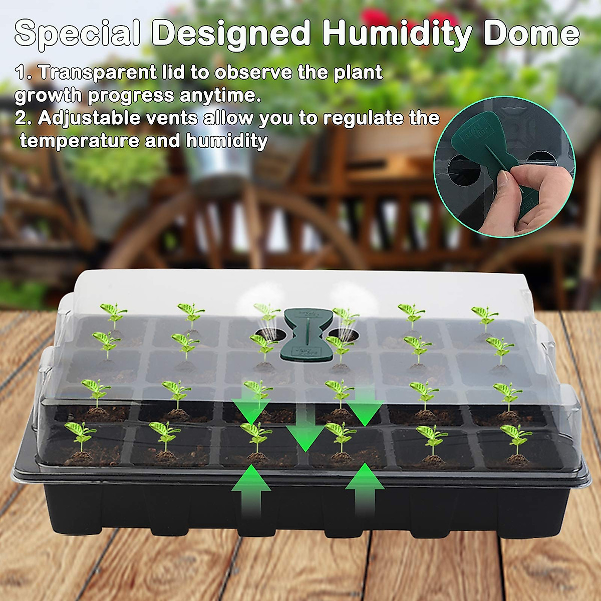 JIAQUAN 5-Pack 120 Cells Seed Trays Seedling Starter Tray, Humidity Adjustable Plant Starter Kit with Dome and Base Greenhouse Grow Trays Mini Propagator for Seeds Growing Starting